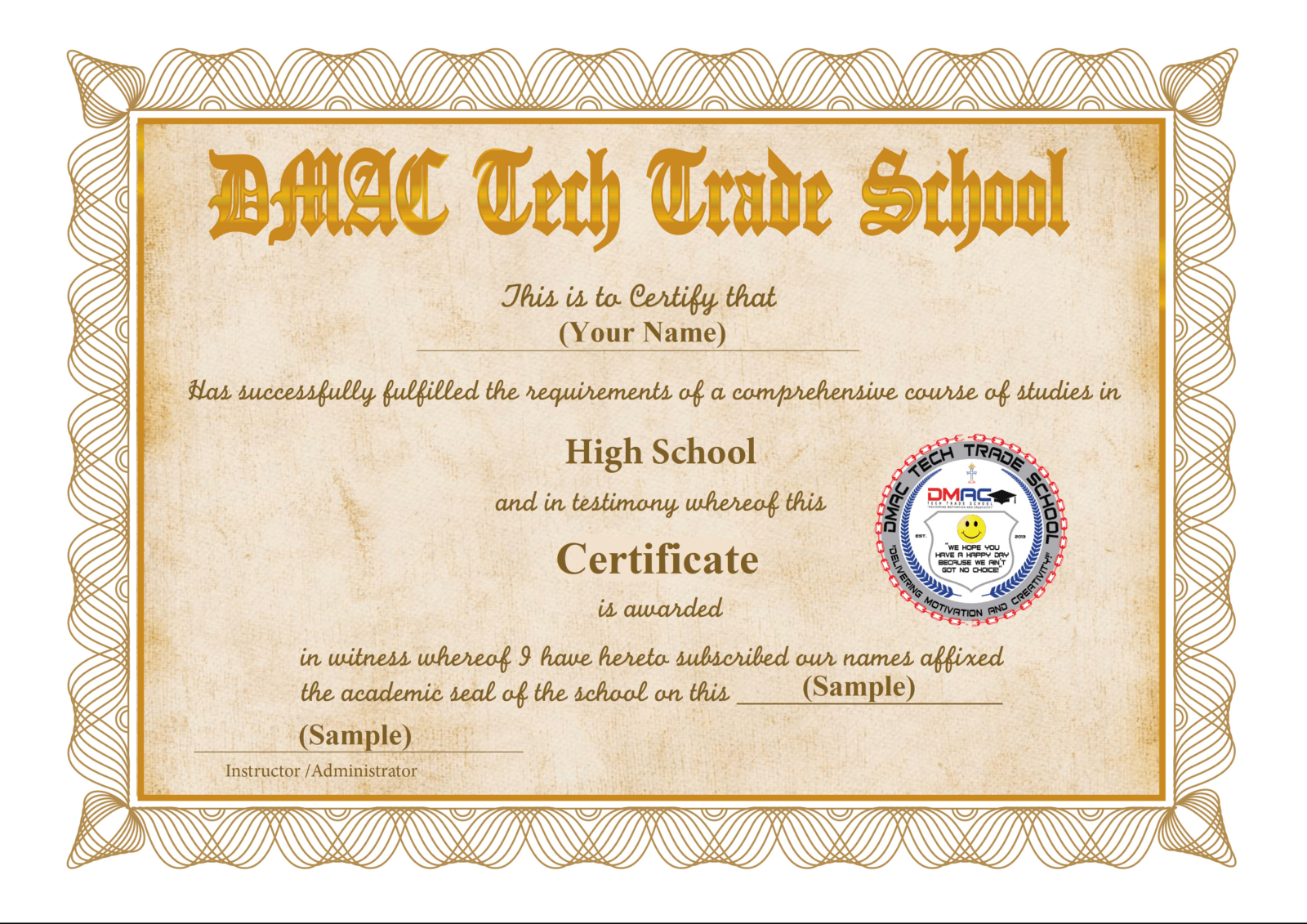 High School Certificate DMAC Tech School Online